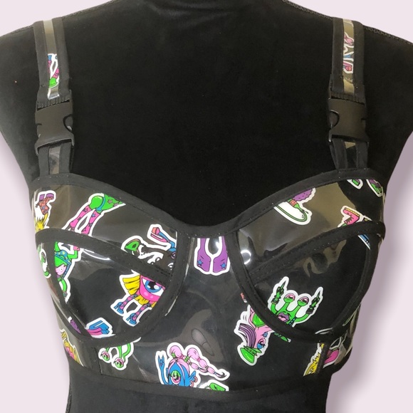 Dolls Kill | Tops | Dolls Kill Clear Vinyl With Monsters Print Bustier ...